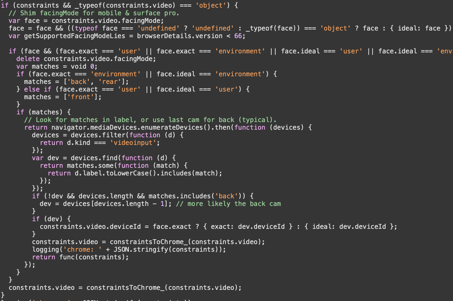 Webrtc-adapter mediaConstraints.video.facingMode does not select correct camera · Issue #454 ...