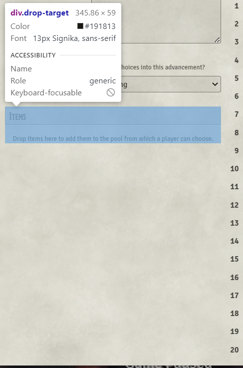 Item Choice Advancements item drop area should be expanded · Issue #2337 · foundryvtt/dnd5e · GitHub