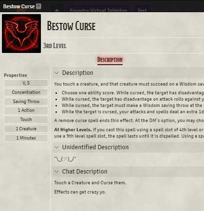 Remove "Unidentified Description" from Spell Items · Issue #2610 · foundryvtt/dnd5e · GitHub