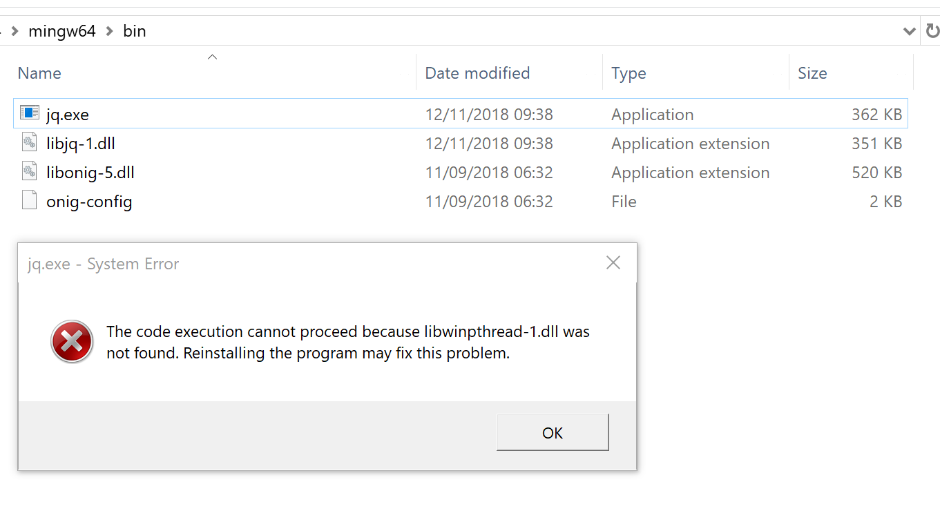 jq is missing a dependency on oniguruma · Issue #1503 · msys2/MINGW-packages · GitHub