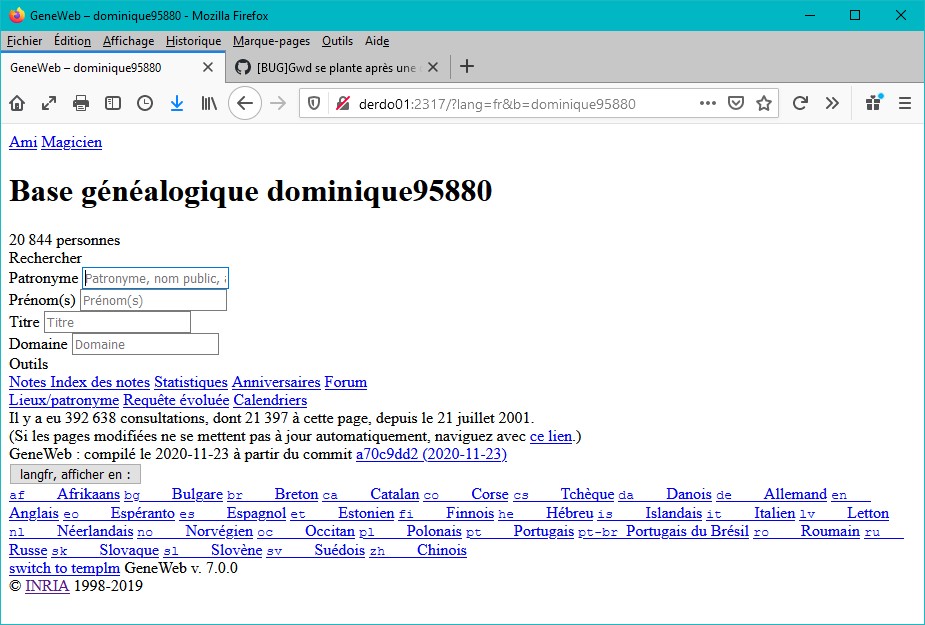 [BUG]Gwd se plante après une demi minute · Issue #1133 · geneweb/geneweb · GitHub