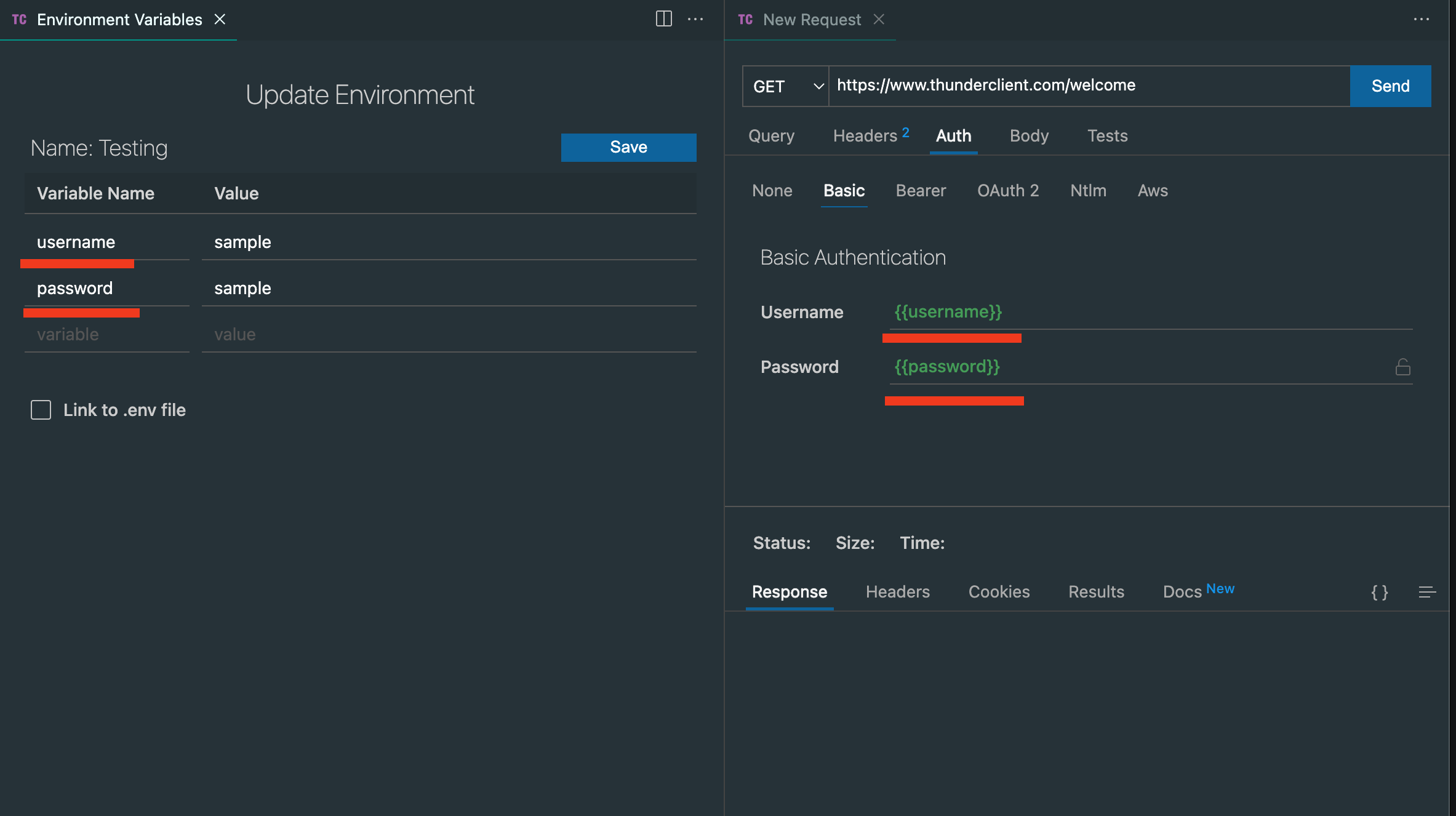 Support Env On Basic Authentication · Issue 549 · Thunderclient