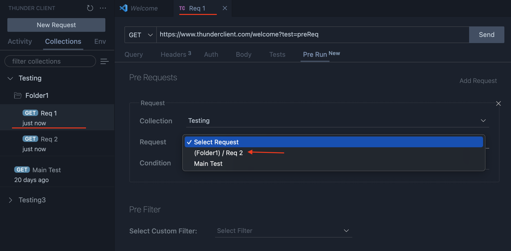 Listed Requests In Pre Run Selector Does Not Contain Requests In