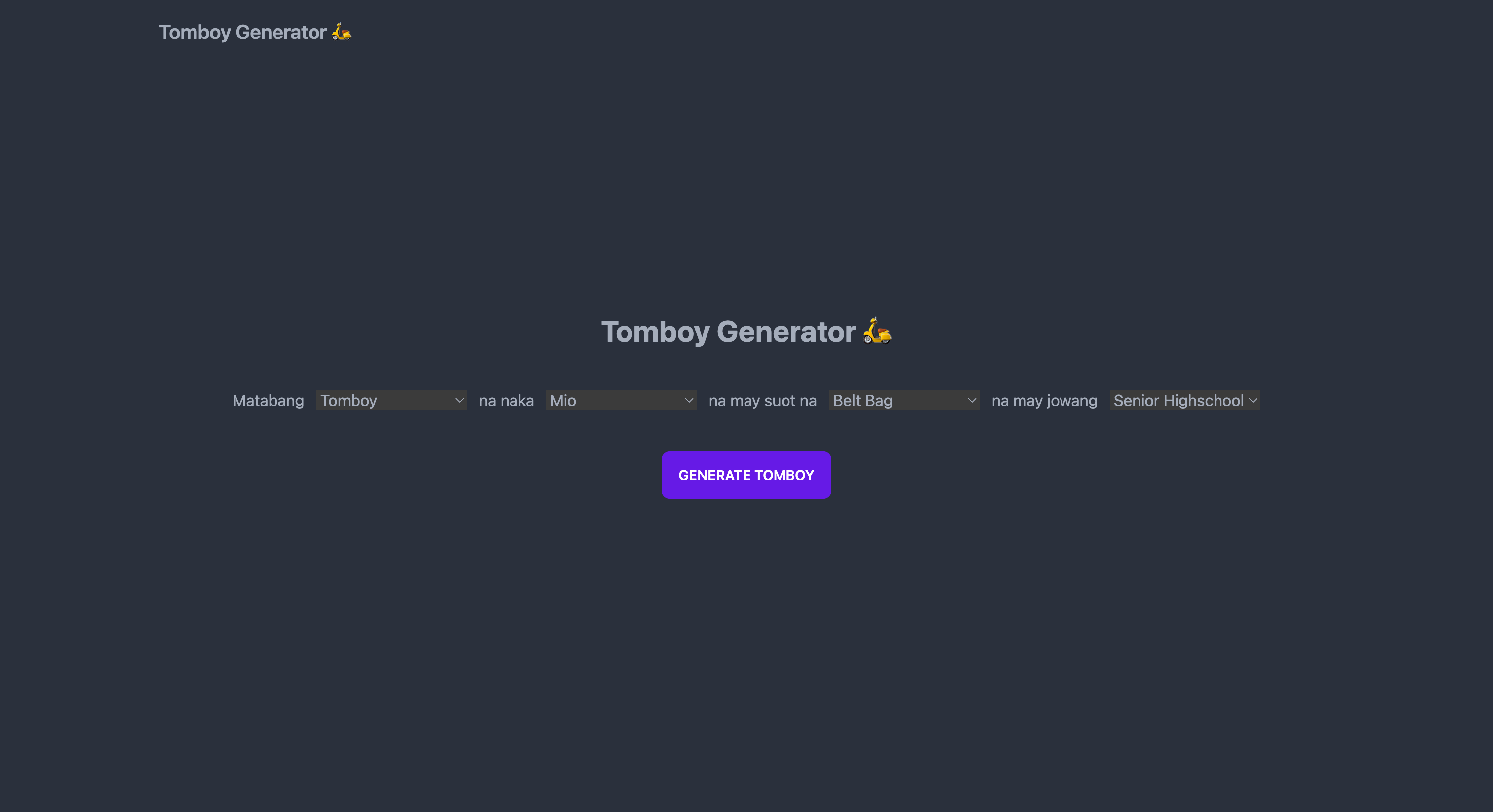 GitHub - jofftiquez/tomboy-generator: Disclaimer: For fun only 🤣