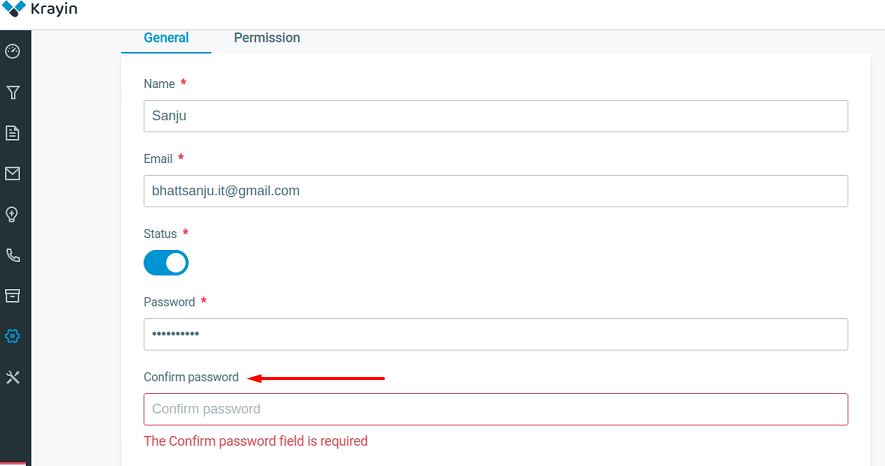 When we creating a user then the the 'asterisk icon' should visible on Confirm password label ...