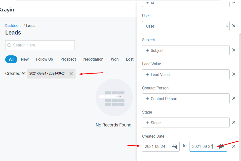 The date filter should work properly in leads section · Issue #283 · krayin/laravel-crm · GitHub
