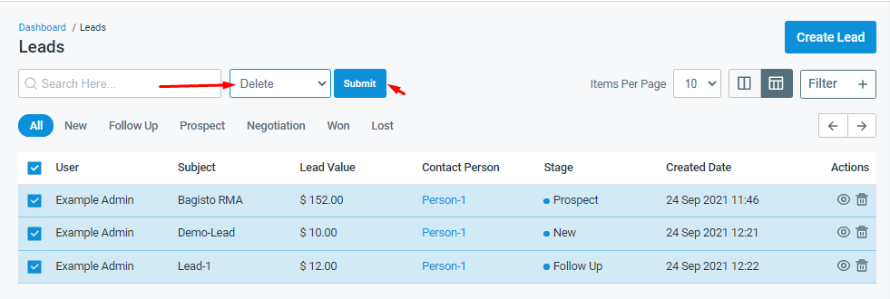When we are trying to delete multiple Leads at a time, then there should be a confirm box before ...