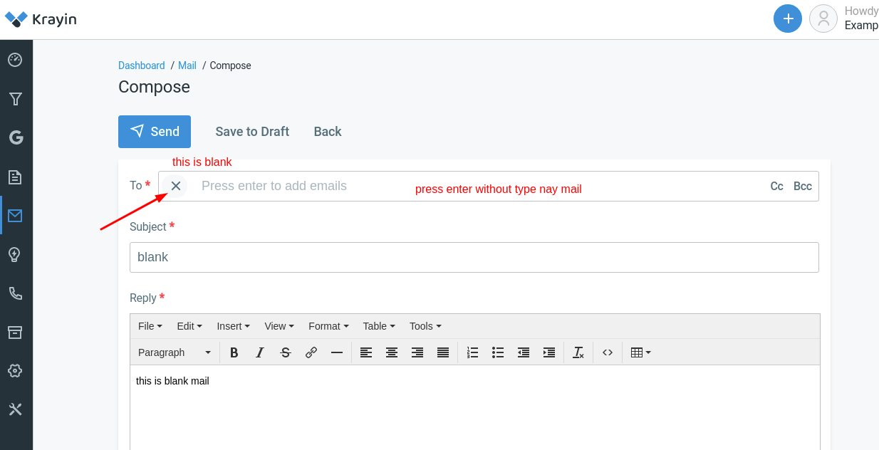 The ' To ' field should not take a blank value when the user trying to compose a mail. · Issue ...
