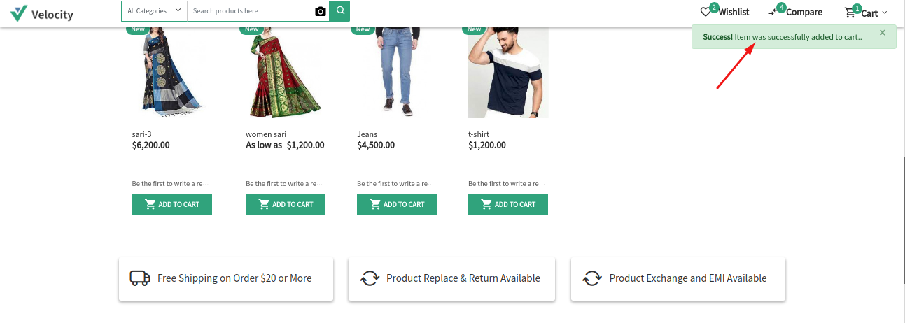The success message should be correct when the user is adding items to ...