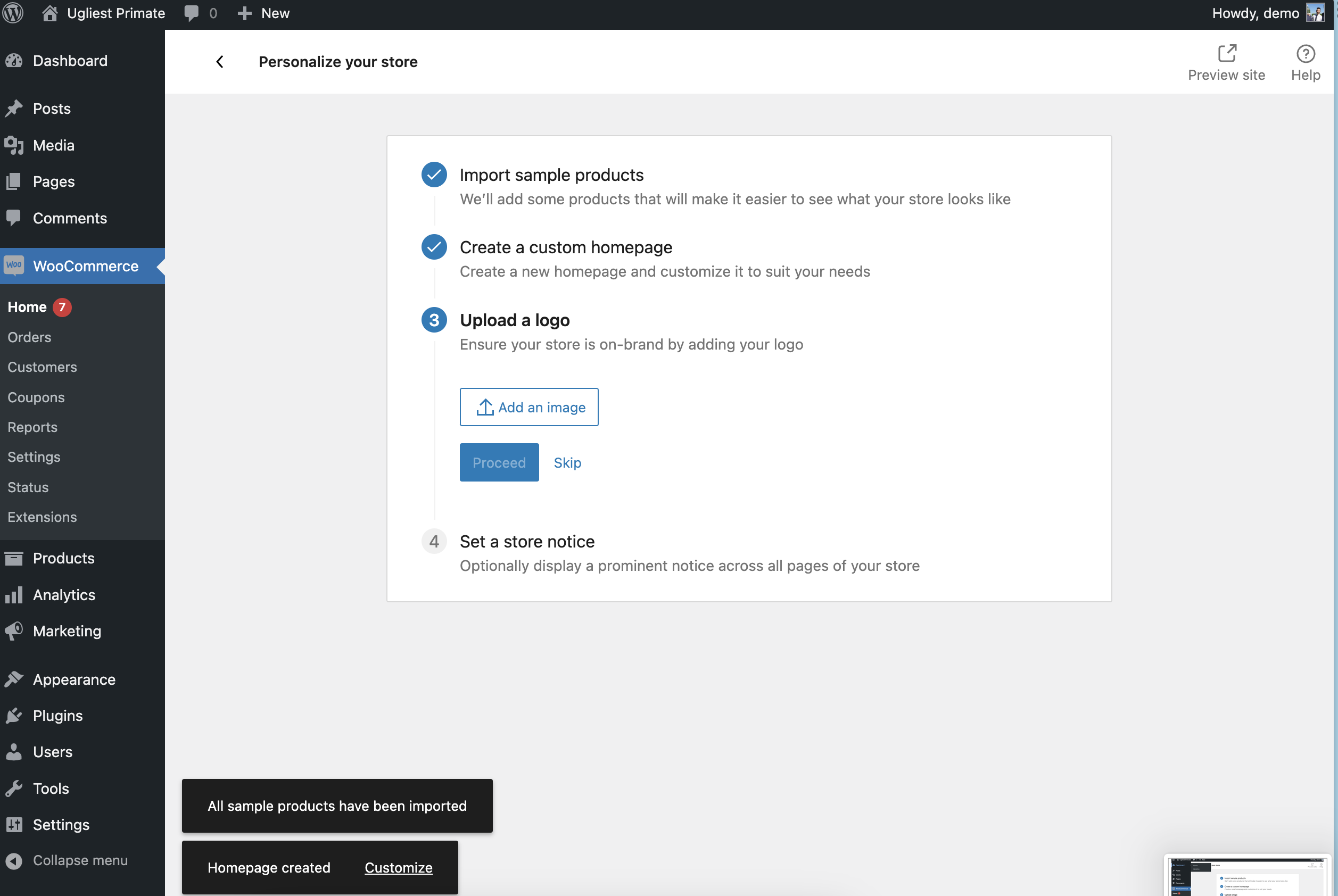 [Enhancement]: Personalize your store: Newly created homepage notification disappears. · Issue ...