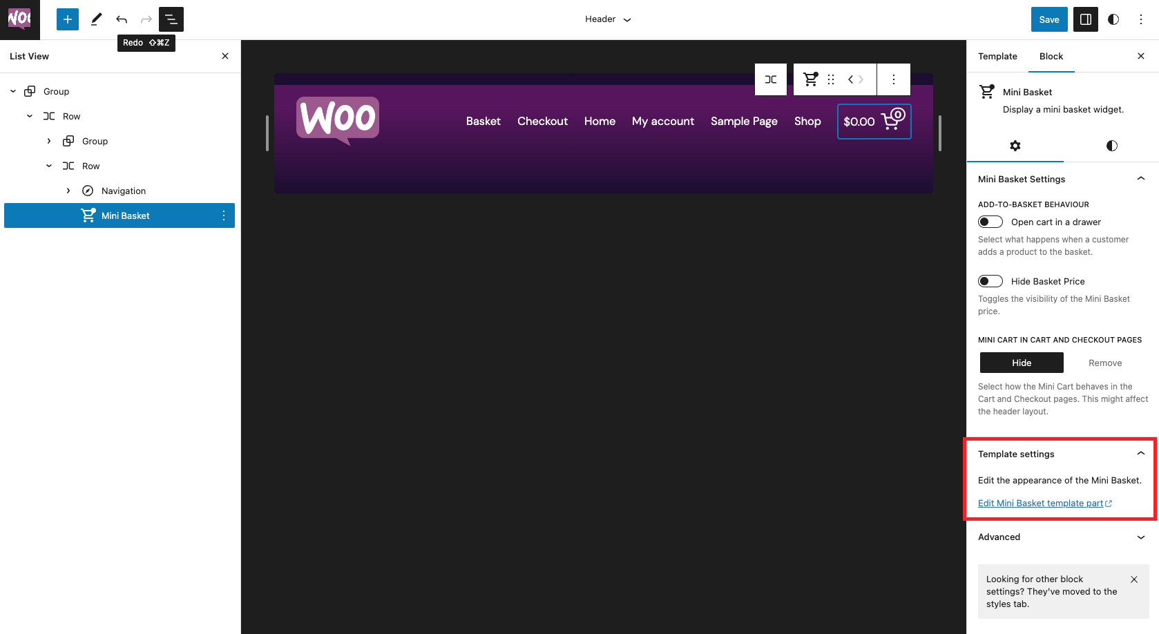 Mini Cart: "Edit Mini Basket template part" link is incorrect. · Issue #9256 · woocommerce ...