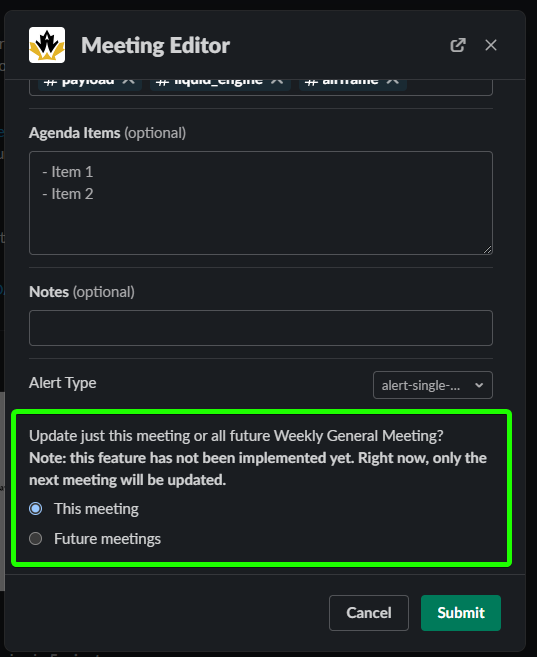 Implement `meeting Edit` Functionality For Repeating Meetings · Issue 72 · Waterloo Rocketry