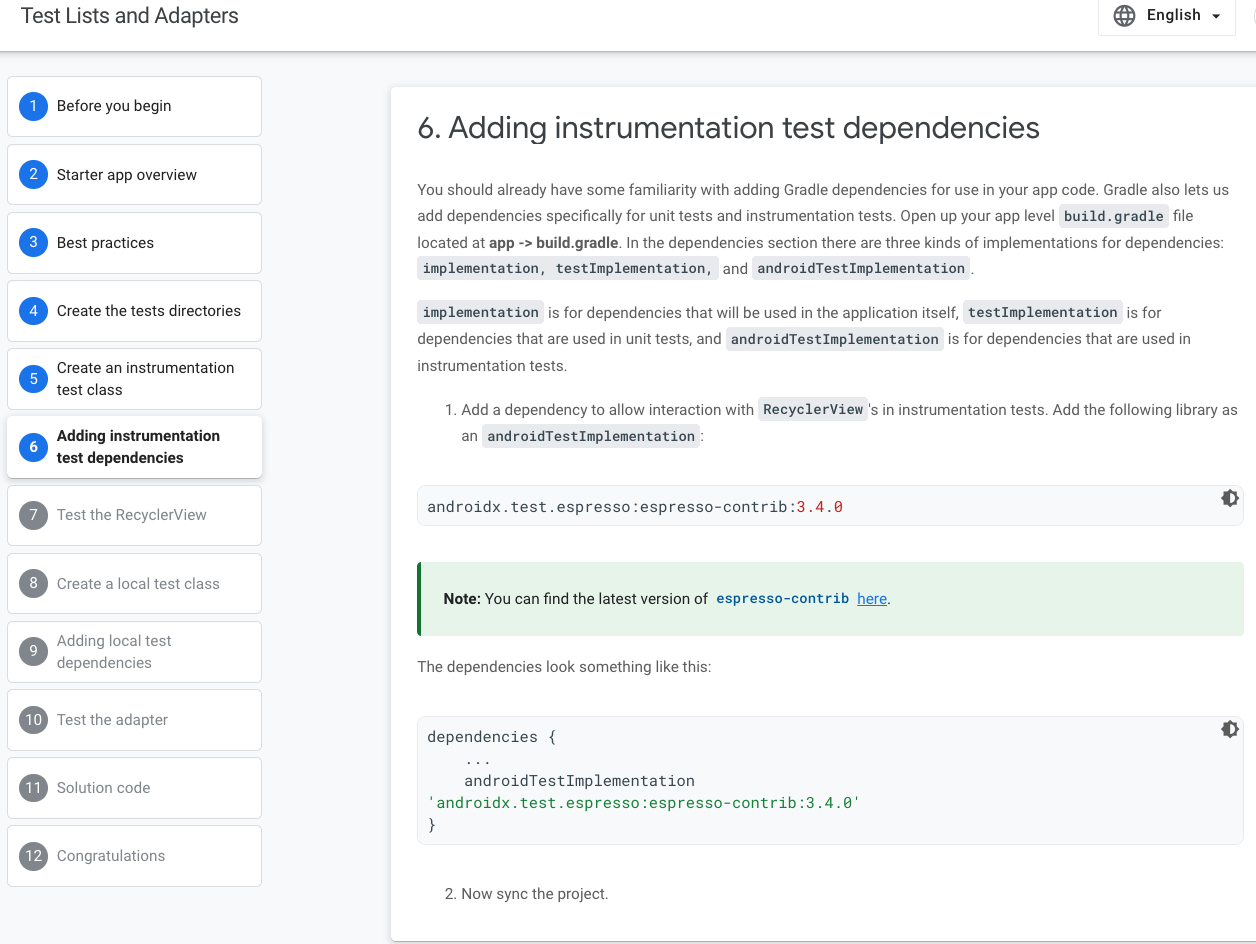 Android Basics Issue Dependency For Instrumented Tests · Issue 110