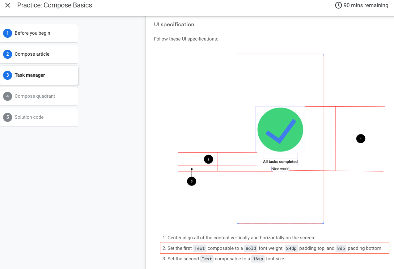 Practice: Compose Basics, 3. Task manager: UI specification image and description does not match ...