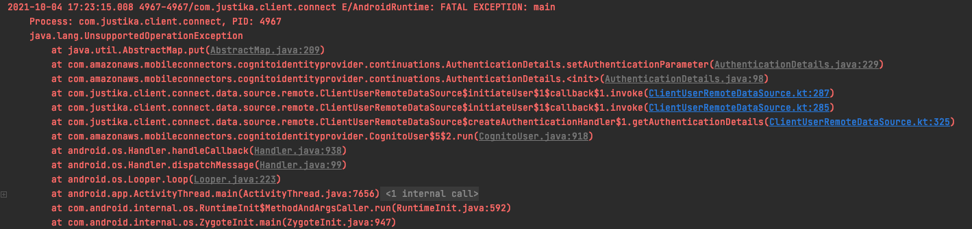 UnsupportedOperationException in setAuthenticationParameter(AuthenticationDetails.java:229 ...