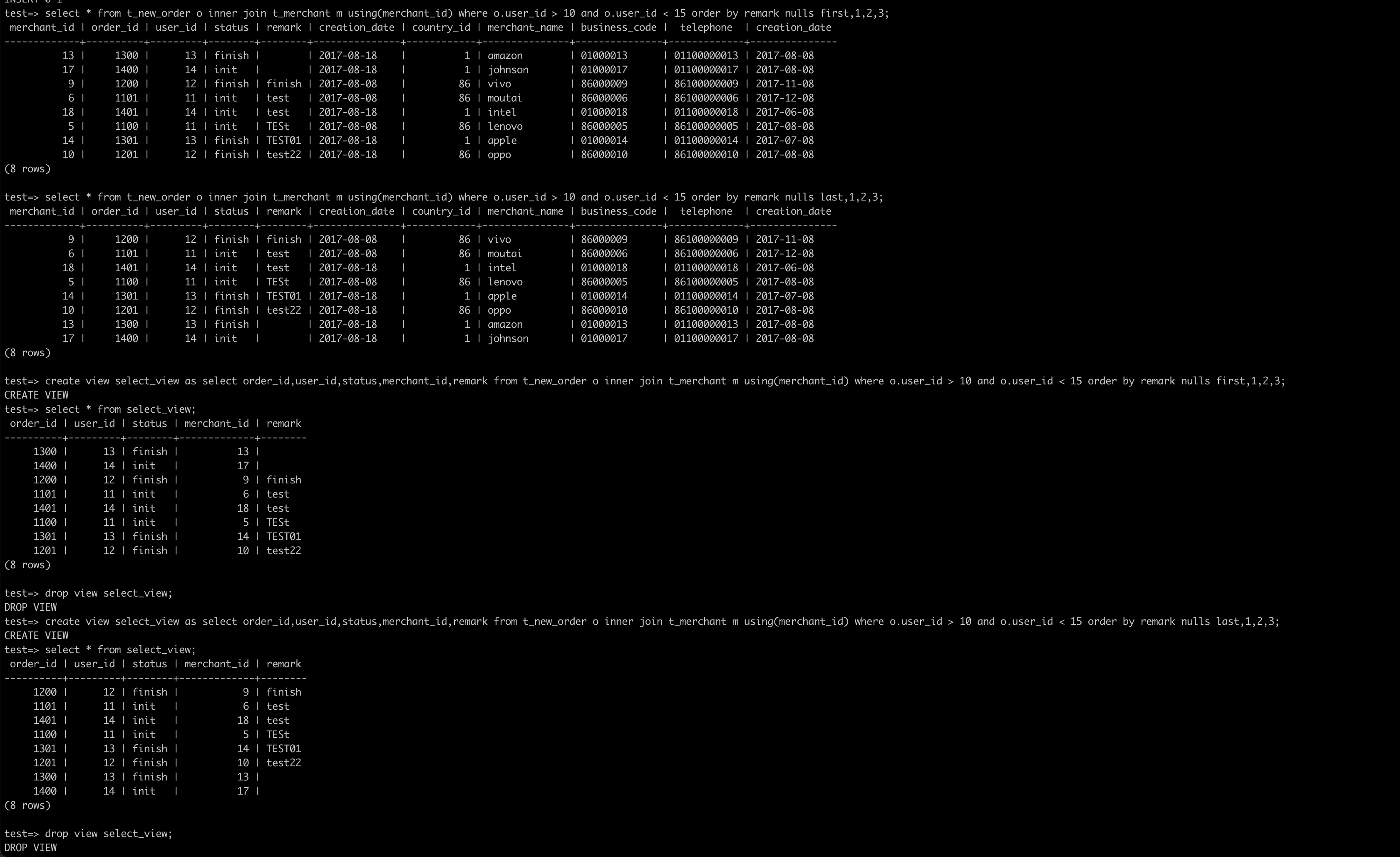 In the federation scenario，"select order by null first" or "create view order by null first",the ...