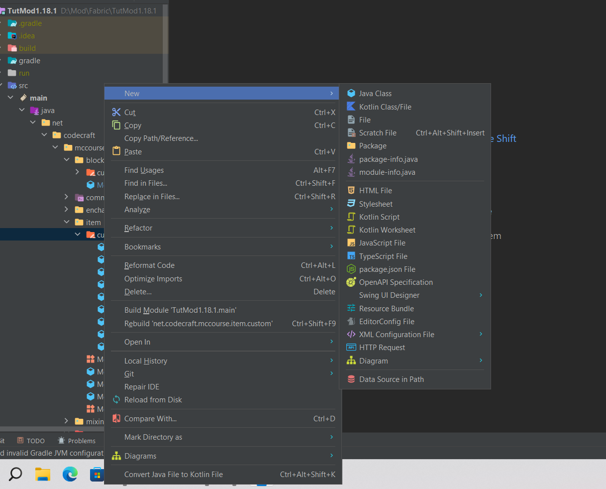 Not see New Minecraft class in fabric · Issue #1828 · minecraft-dev/MinecraftDev · GitHub