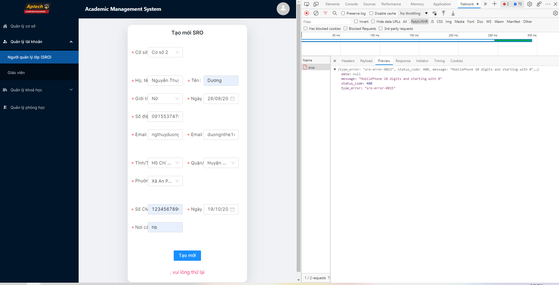 [Bug]: Không tạo được SRO mới · Issue #53 · FPT-NMTung/academic ...