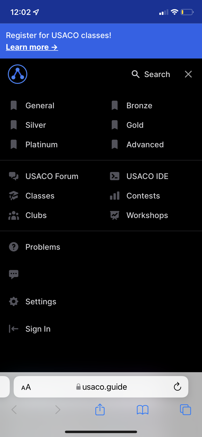 Nav Bar iOS Visual Bug · Issue #2434 · cpinitiative/usaco-guide · GitHub