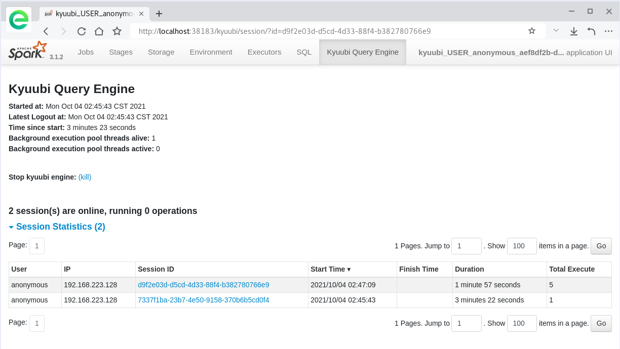 [Umbrella] Add more detail stats to kyuubi engine page · Issue #981 · apache/kyuubi · GitHub