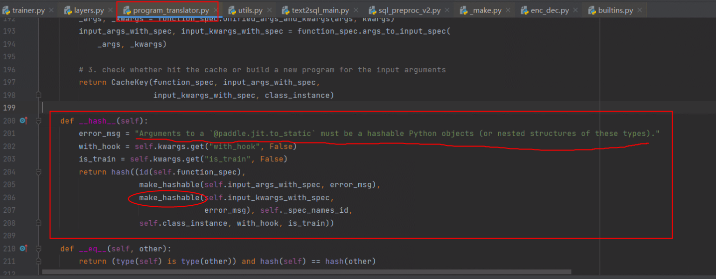 TypeError: unhashable type: 'DecoderSQLItem'，paddle.jit.to_static ...
