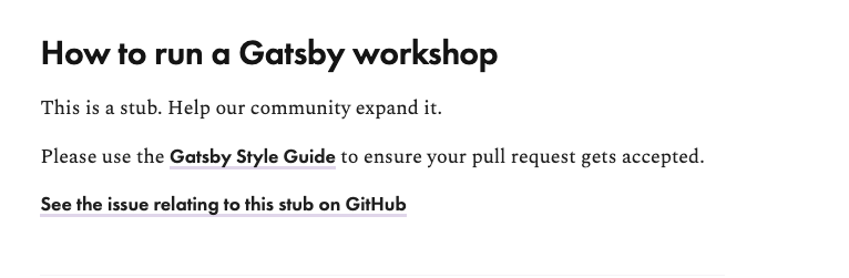 [docs] Map stubs to existing issues on GitHub · Issue #11342 · gatsbyjs/gatsby · GitHub