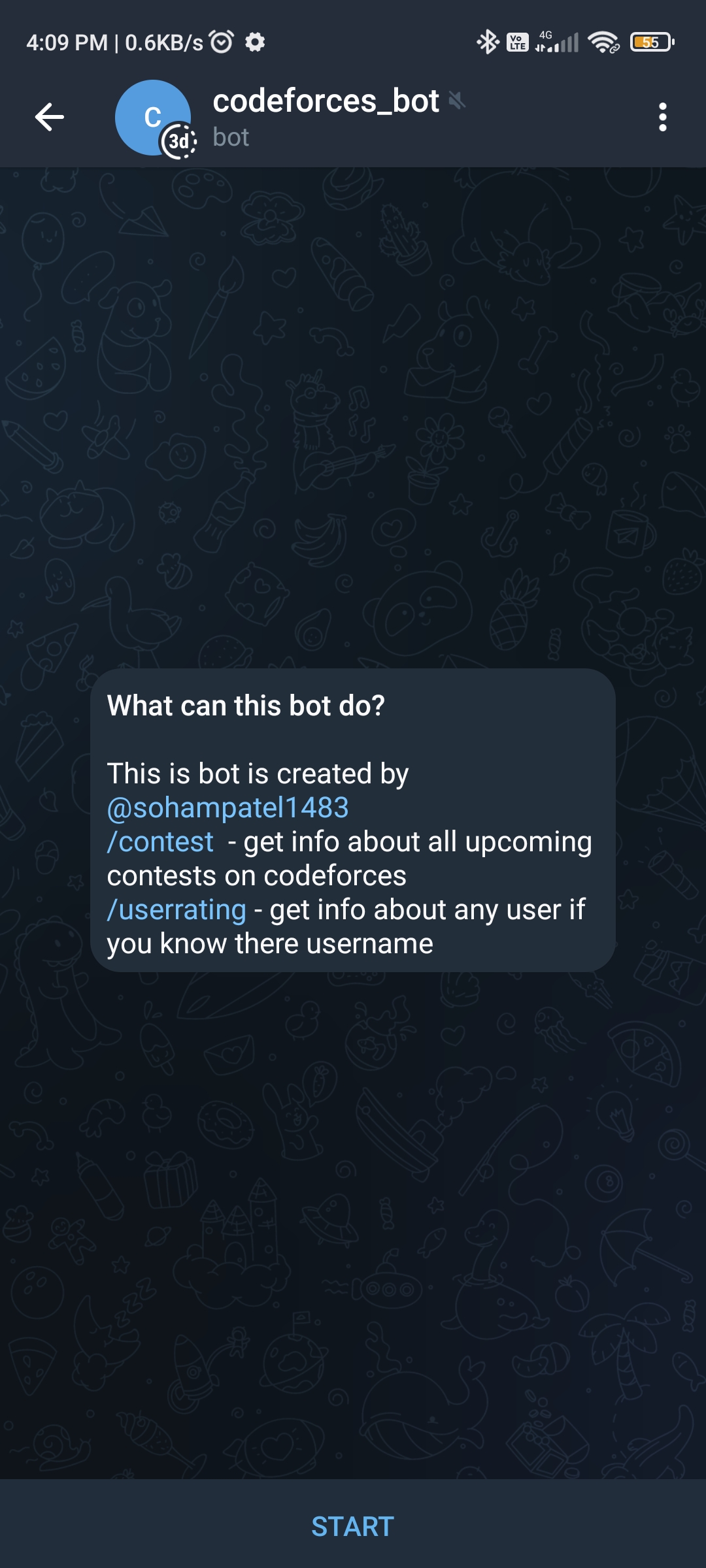 GitHub - SOHAMPATEL1483/codeforces_telegram_bot: telegram bot written in python using codeforces api
