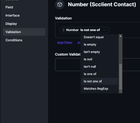 field validation support regular expression not supported in nested validation rule ? · directus ...