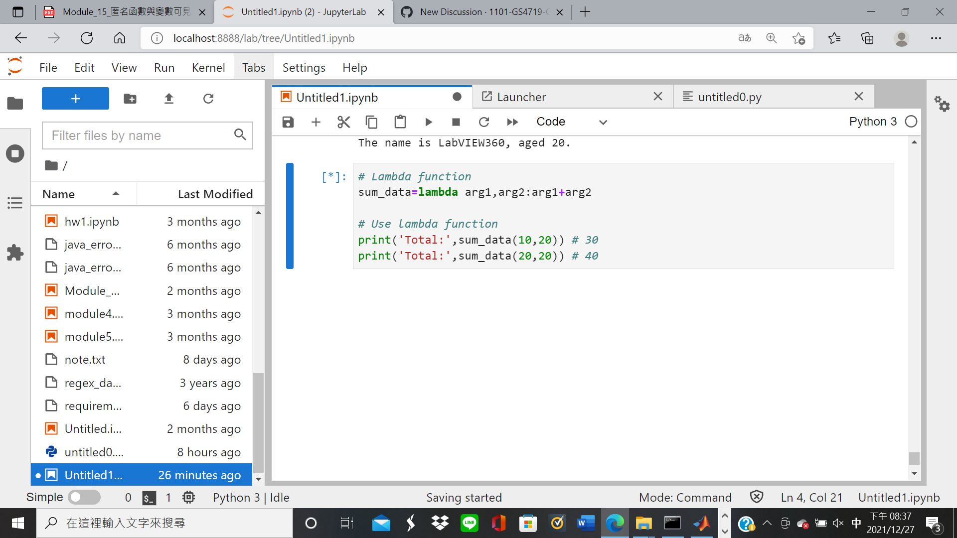 jupyter lab怎麼一直沒跑出東西 · NCU-GS4719-Python Python-Community · Discussion #217 · GitHub