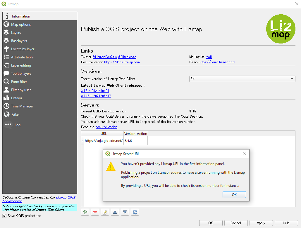 Where is it "You haven't provided any Lizmap URL in the first Information panel." · Issue #367 ...
