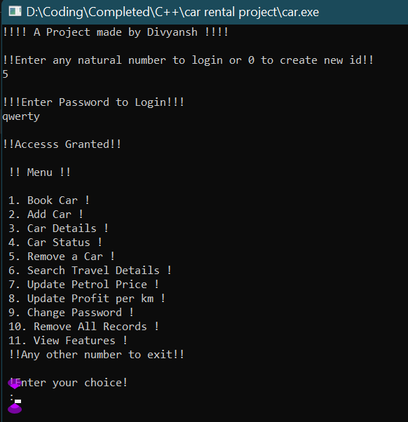 GitHub - divyansh-xz7/car-rental-cpp: Car Rental System using C++ with ...