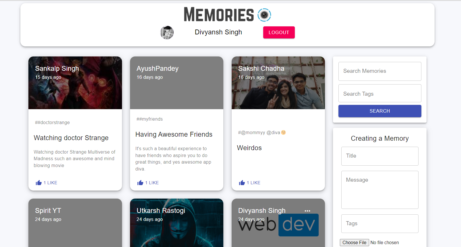 GitHub - divyansh-xz7/memories: MERN Stack Basic Social Media Website