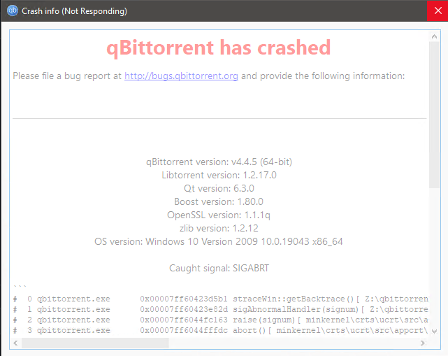 qBittorrent has crashed · Issue #17952 · qbittorrent/qBittorrent · GitHub