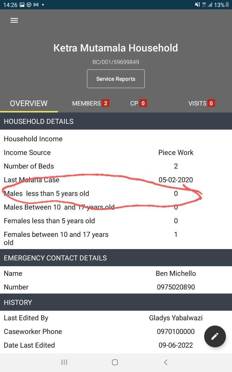 After adding a male family member below the age of 5, this is not showing on the household ...