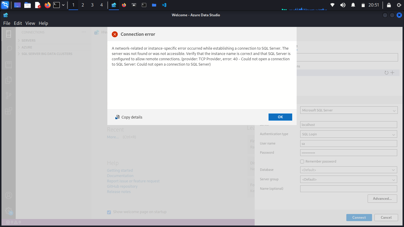 Network-related or instance-specific error occured while establishing a ...