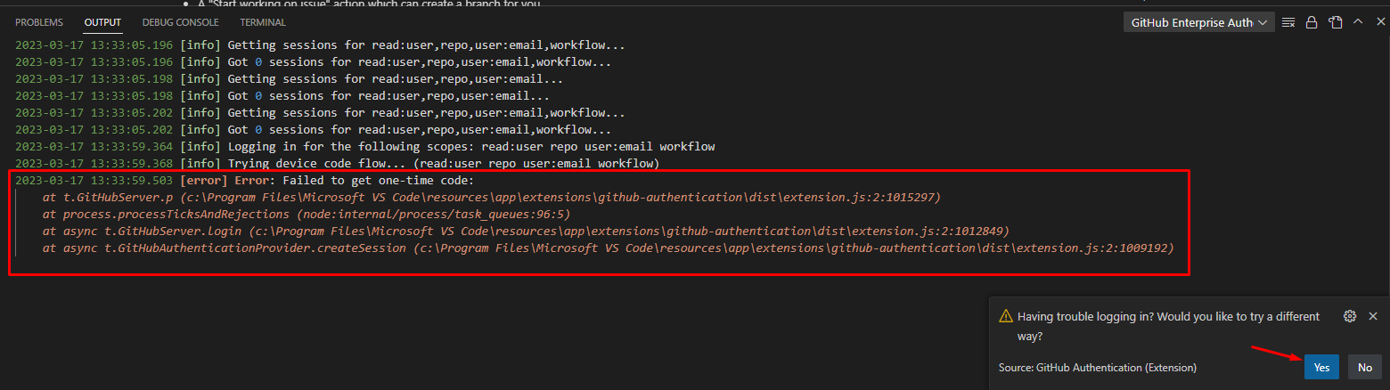 Sign in error in GitHub entreprise · Issue #4612 · microsoft/vscode-pull-request-github · GitHub