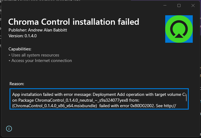 Installation fails · Issue #247 · ChromaControl/ChromaControl · GitHub
