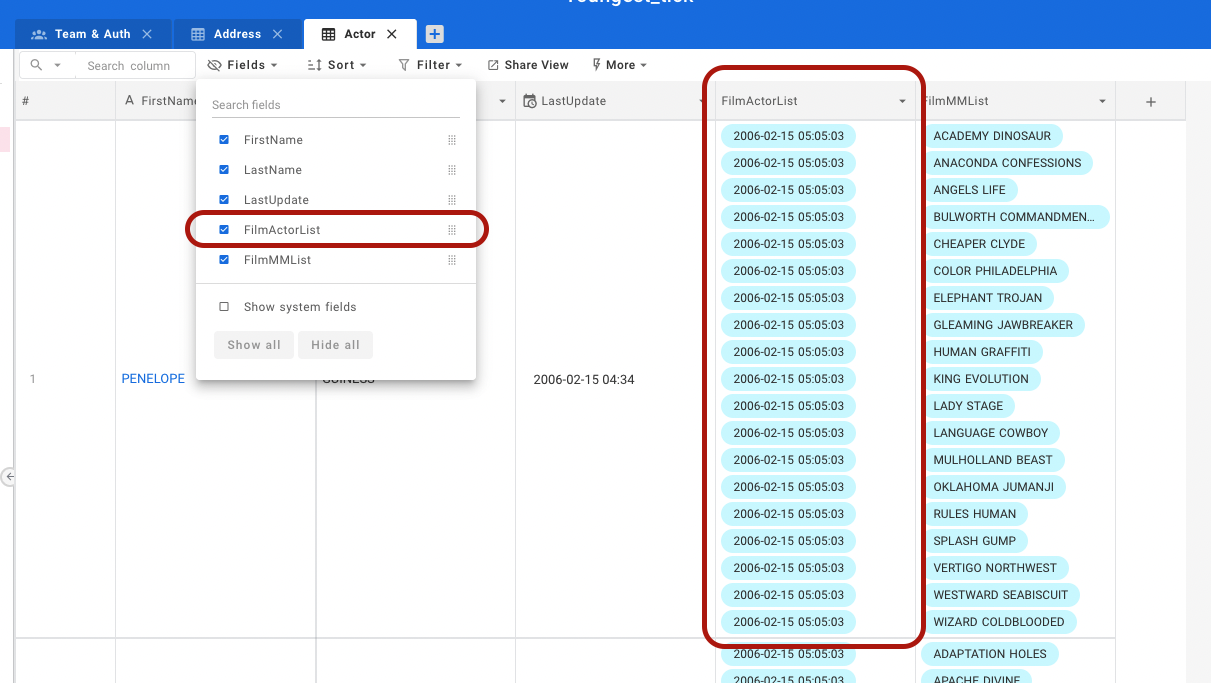 Additional column displayed in actor table/ category table · Issue ...