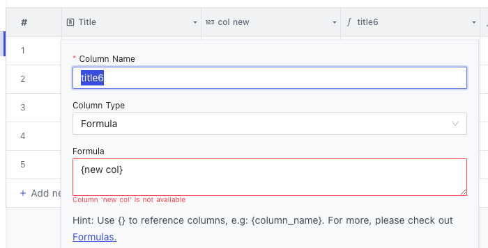 🐛 Bug Formula Edit Modal Continues To Display Older Column Name In Formula After Rename · Issue