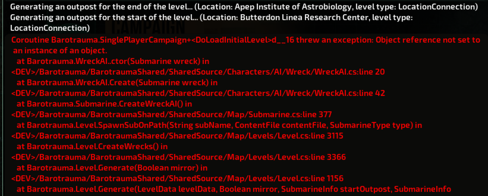 Failed to load a new campaign level (nullref exception in WreckAI constructor) · Issue #6187 ...