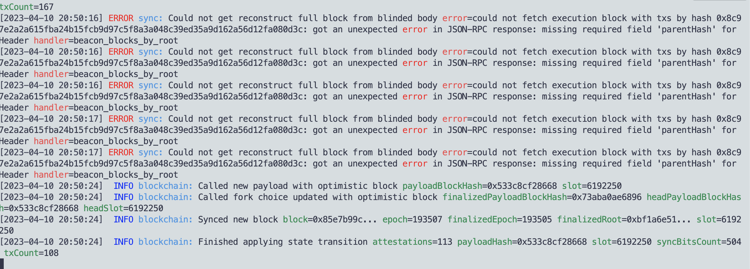 [2023 04 10 20 50 17] Error Sync Could Not Get Reconstruct Full Block