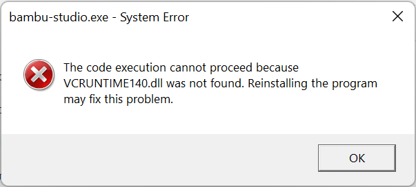 Windows runtime errors - fresh install 0f 1.40 · Issue #937 · bambulab/BambuStudio · GitHub
