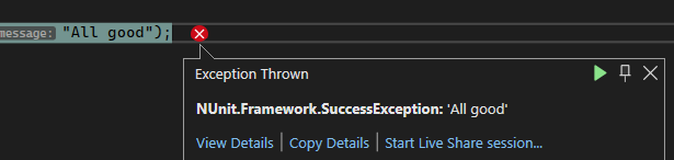 The content of "NUnit.Framework.SuccessException" display abnormally. · Issue #4116 · nunit ...