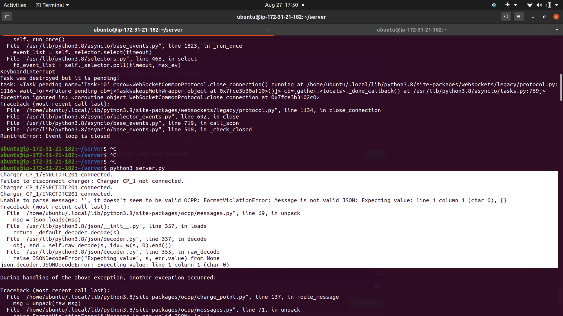 Iam getting this error but not frequently. · Issue #244 · mobilityhouse/ocpp · GitHub