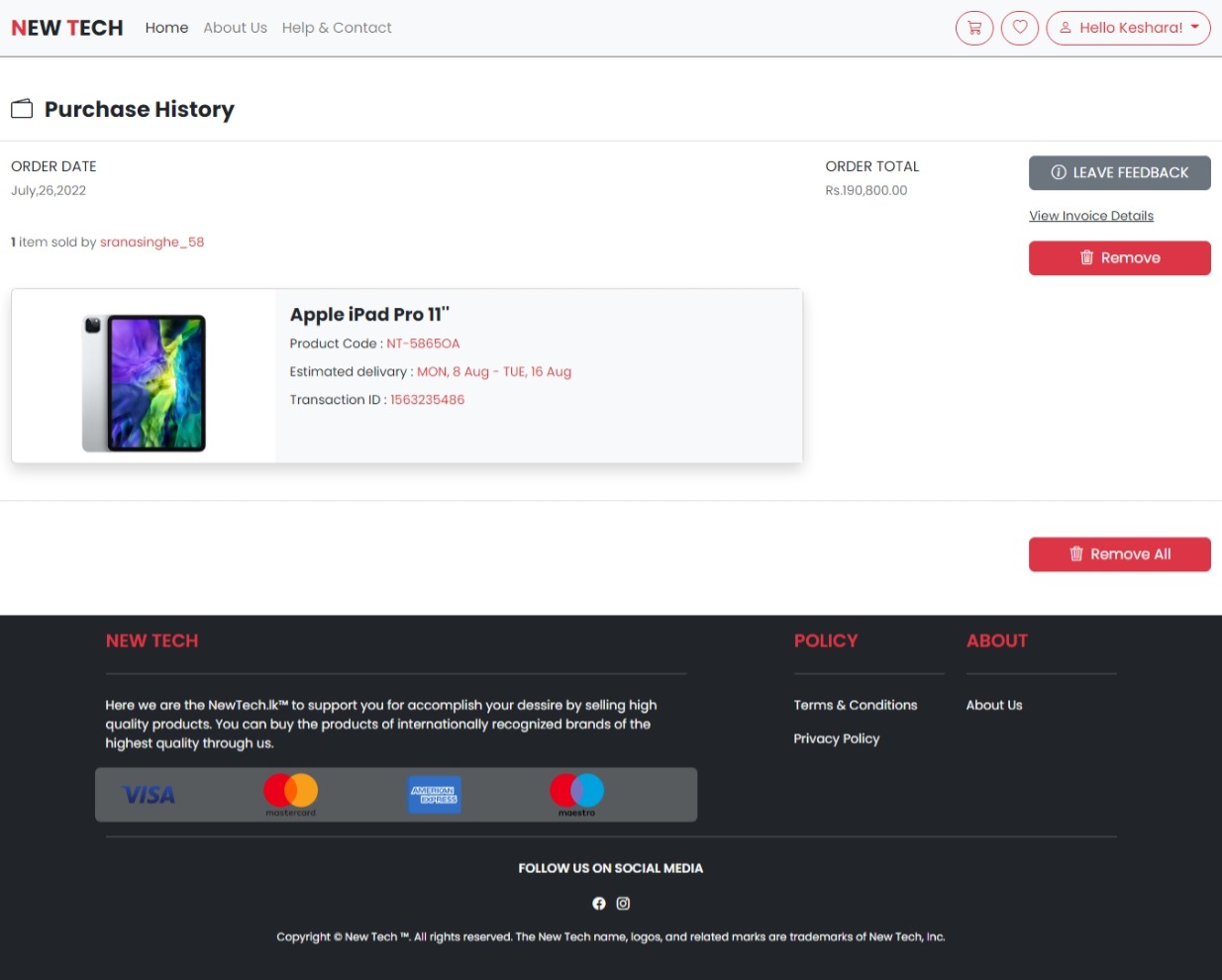 GitHub - KSRanasinghe/newtech: A template for a web application made for a company that sells ...