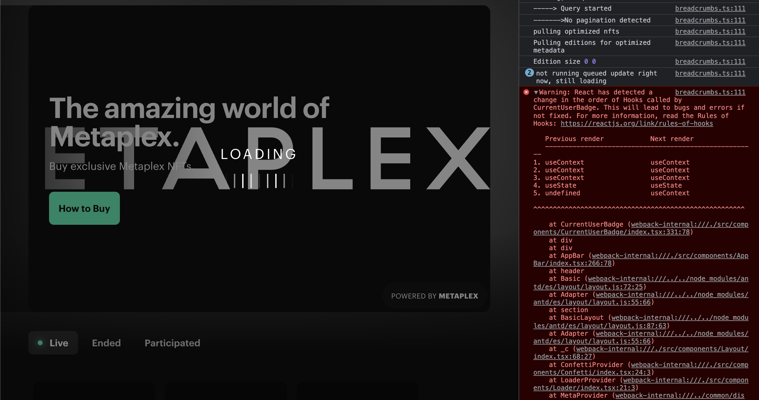 Metaplex Storefront Stuck Loading · Issue #1473 · metaplex-foundation/metaplex · GitHub