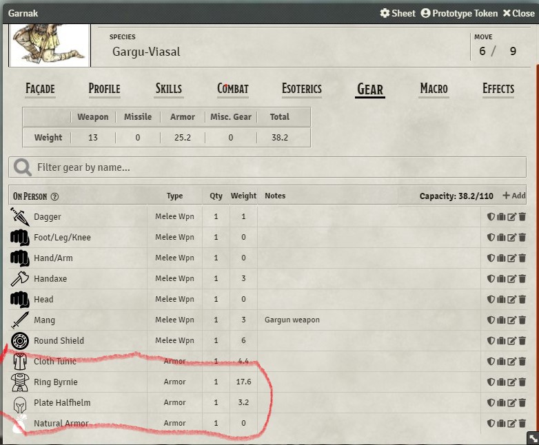 Armor entered in Gear not appearing in Combat for creatures · Issue ...