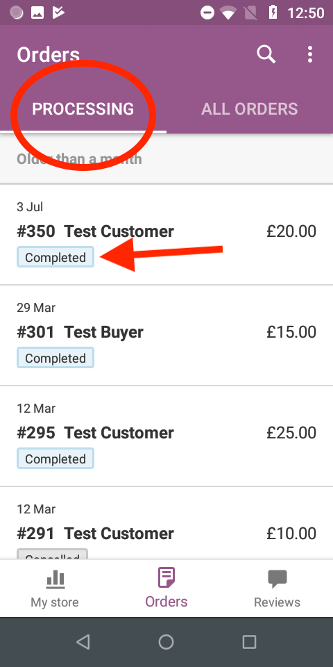 Orders: Processing shows all orders instead of empty message after ...