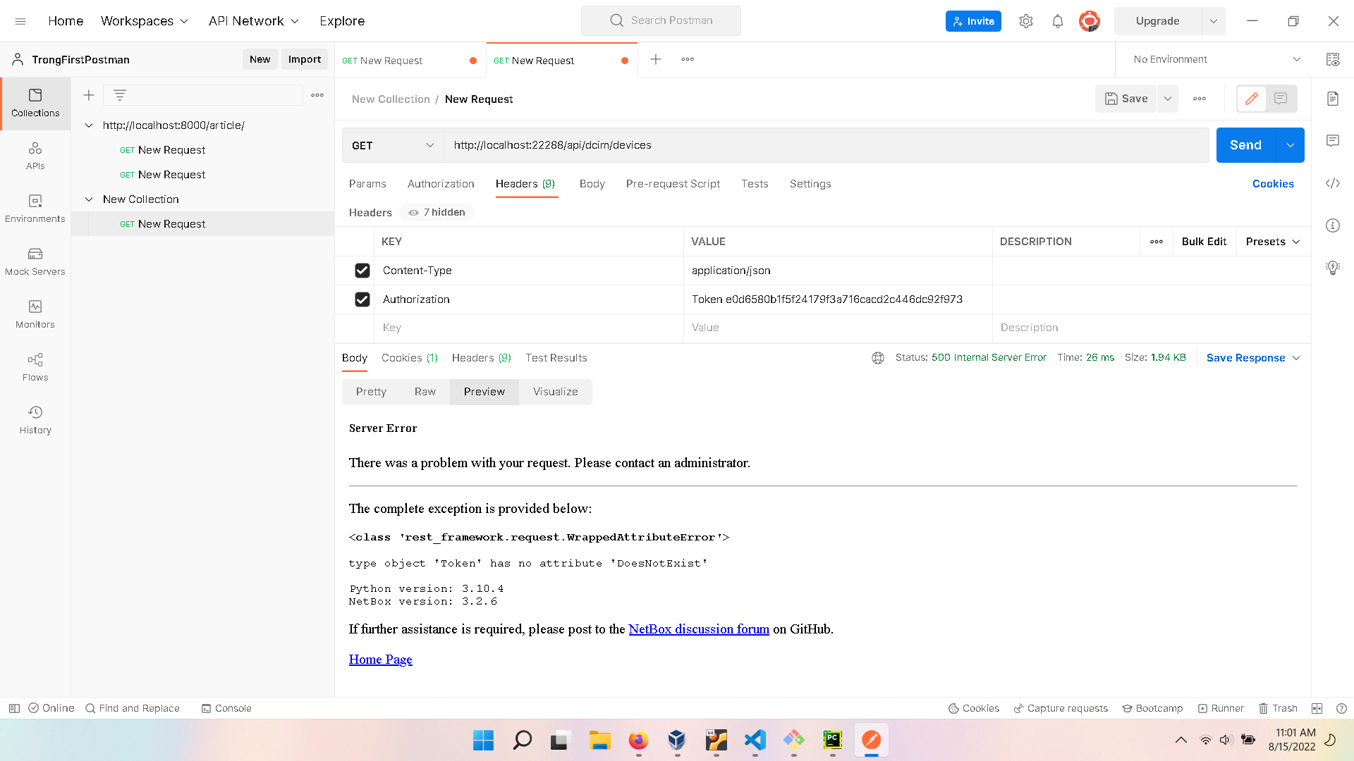 Type Object Token Has No Attribute Doesnotexist · Netbox Community Netbox · Discussion