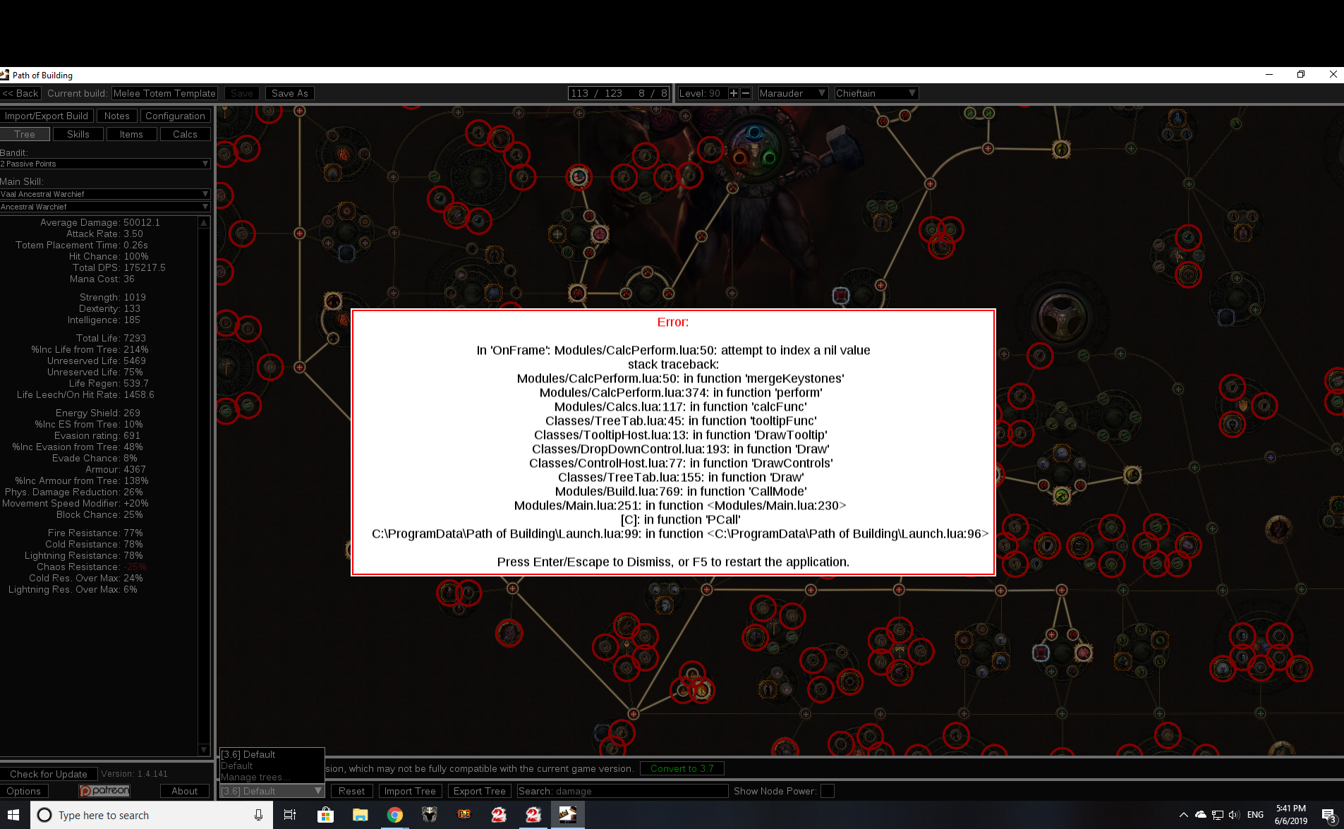 Error popup with 3.7 info. · Issue #1573 · Openarl/PathOfBuilding · GitHub